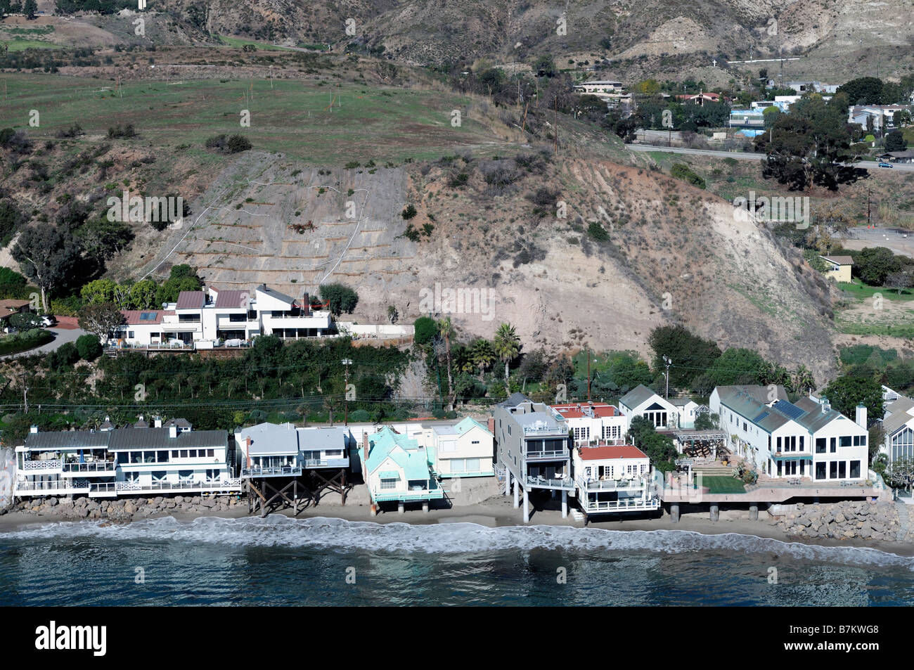 aerial view of malibu beach and waterfront homes and buildings los ...