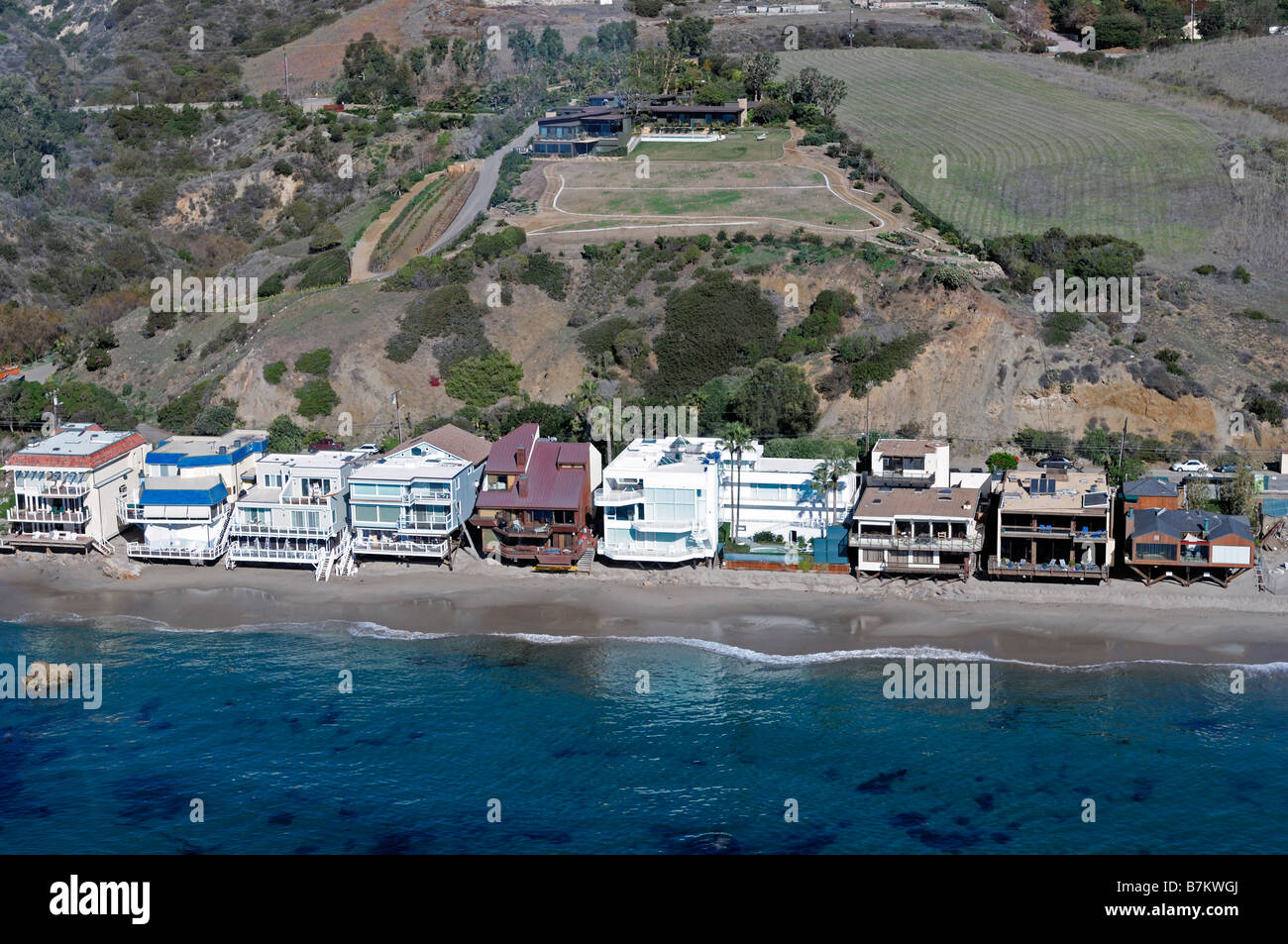 aerial view of malibu beach and waterfront homes and buildings los ...