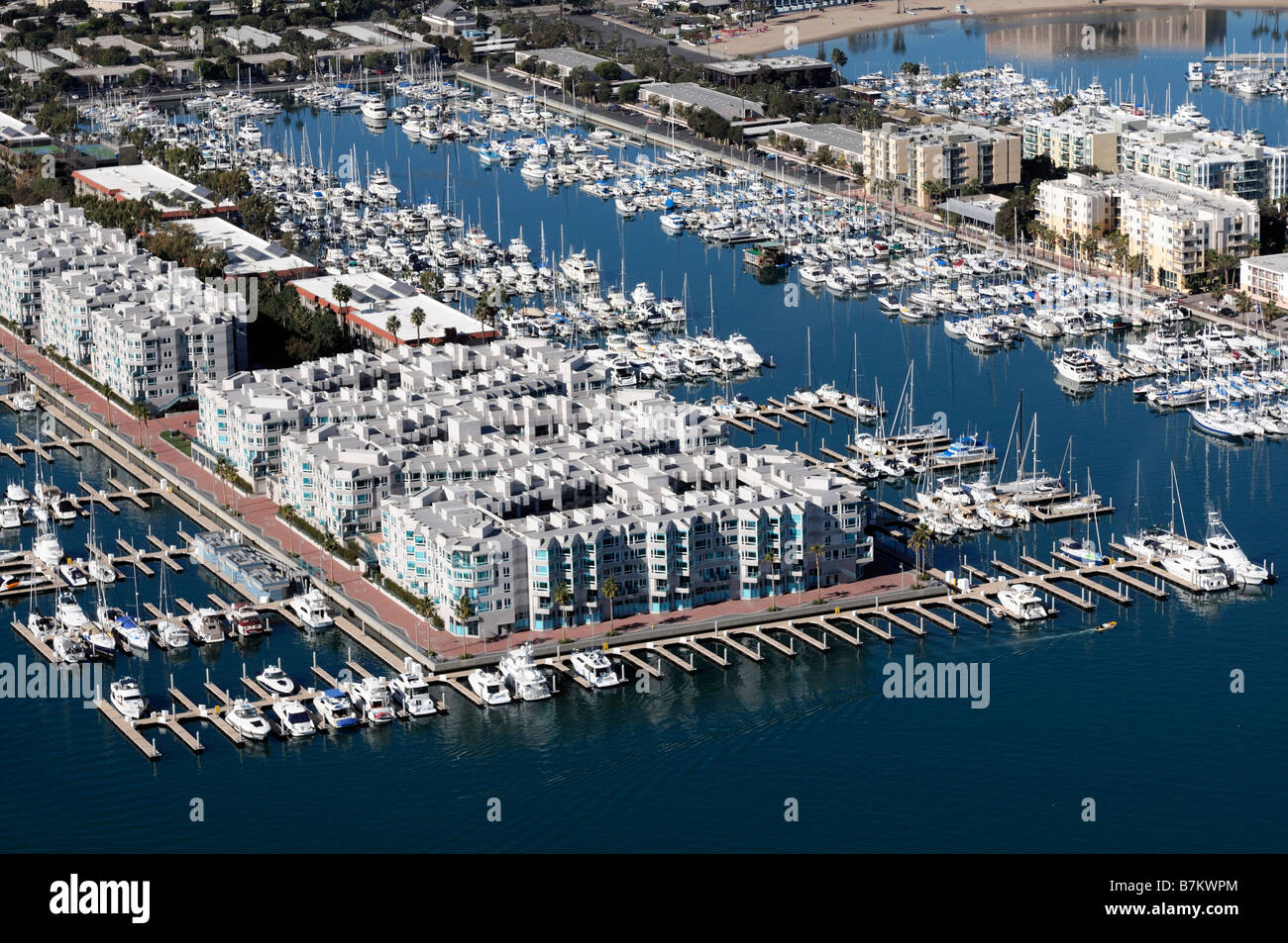 aerial birds eye view of marina del ray boats yachts mooring harbour ...