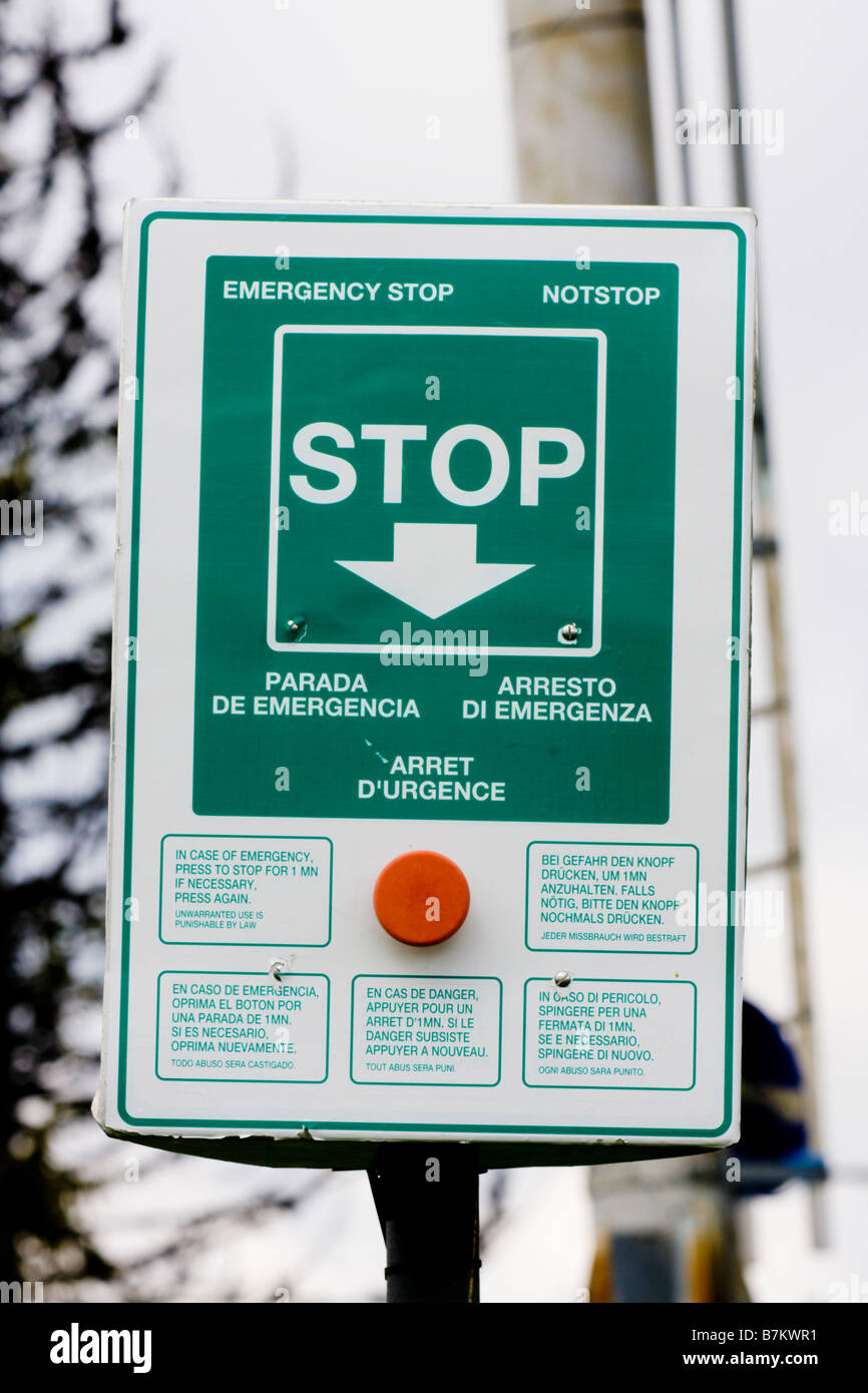 Stop button on ski lift Stock Photo - Alamy