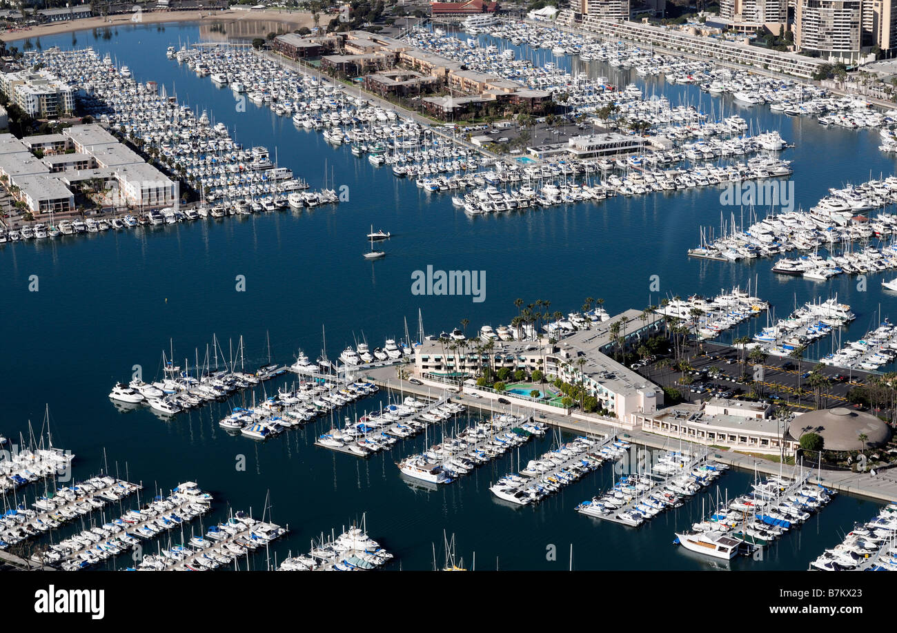 aerial birds eye view of marina del ray boats yachts mooring harbour ...