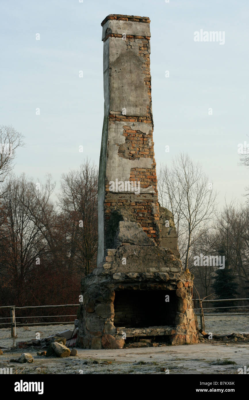 Chimney and fireplace remained among ruins of an old farm house Stock ...
