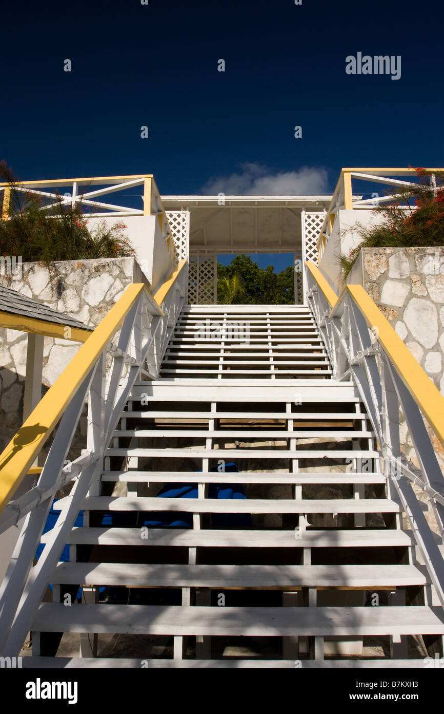 white and yellow stairs to deep blue sky background Stock Photo - Alamy