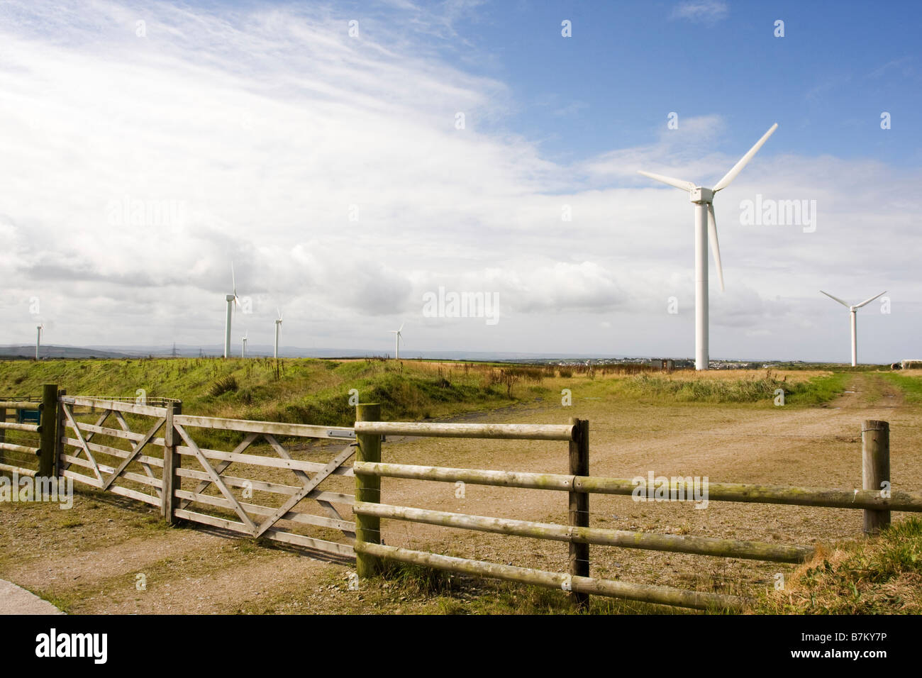 wind turbine electicity generator towers in summer Stock Photo - Alamy