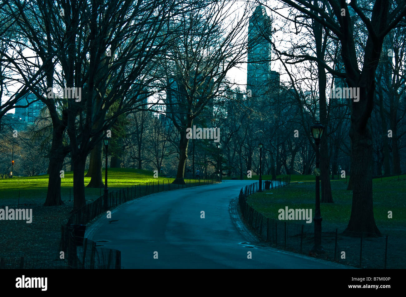 Pathway in Central Park in mid winter New York City New York USA Stock ...