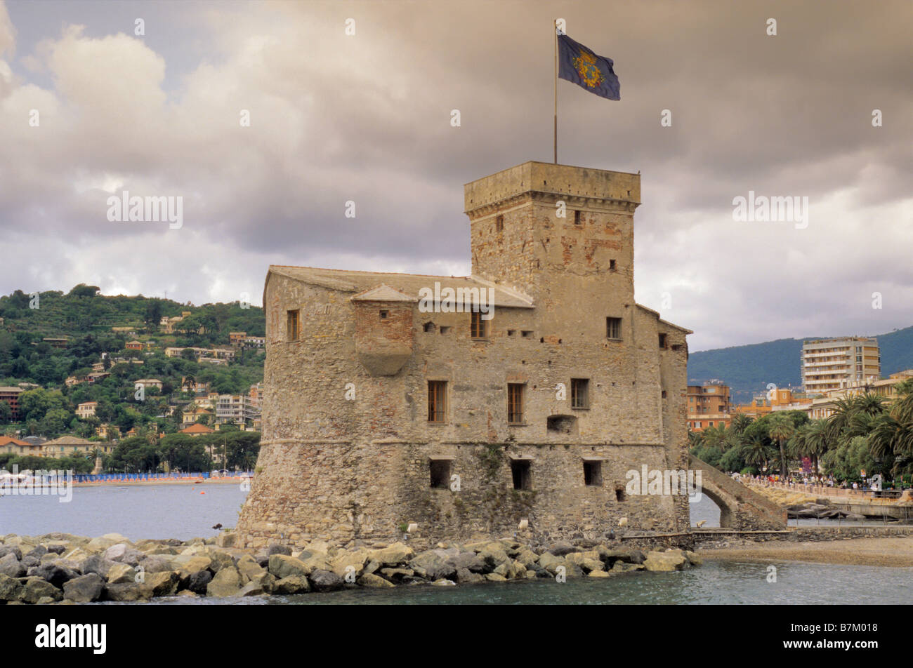 Castello sul Mare at harbor in Rapallo at Riviera di Levante Liguria ...