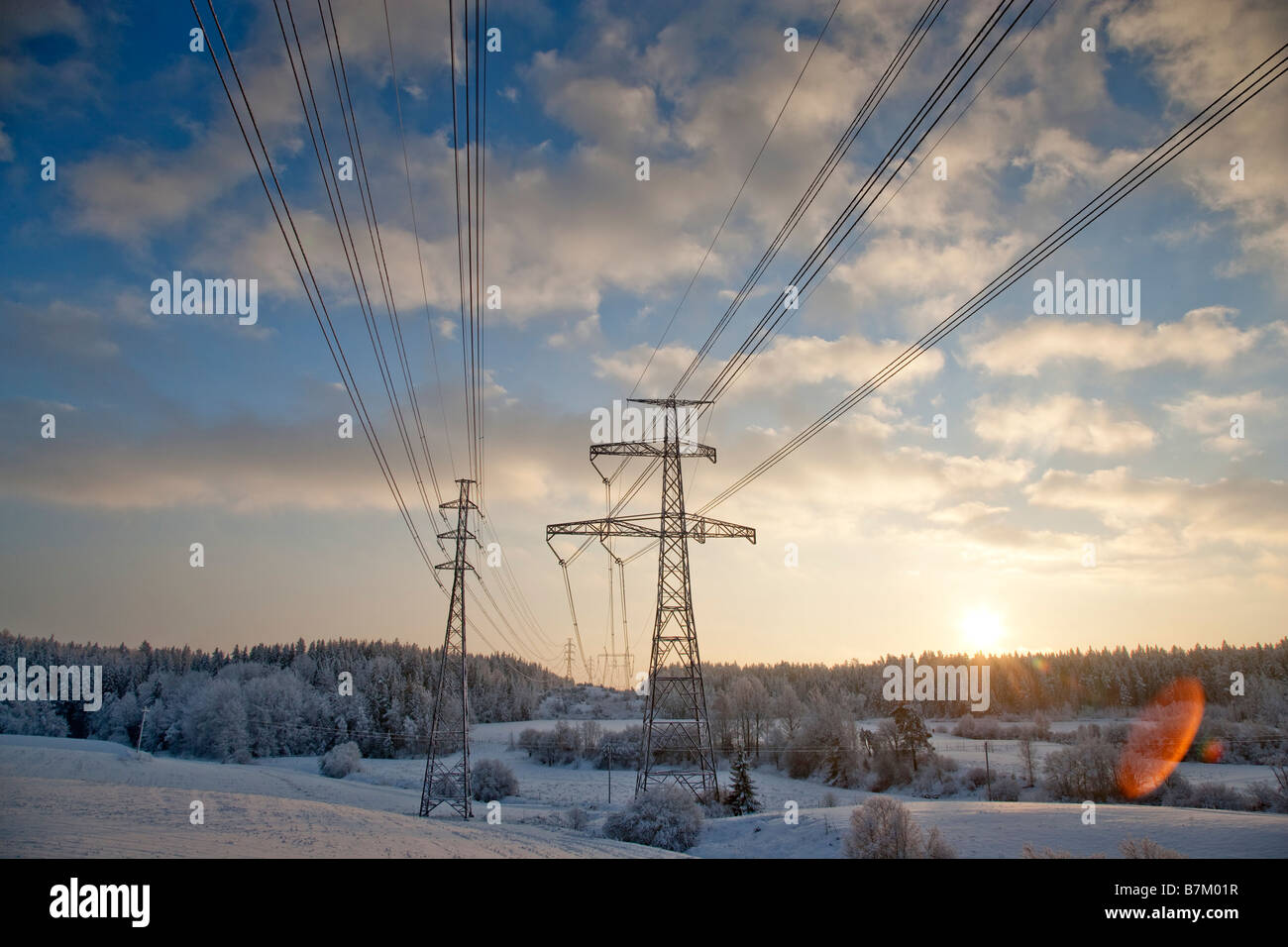 Powerline in Winter Stock Photo - Alamy