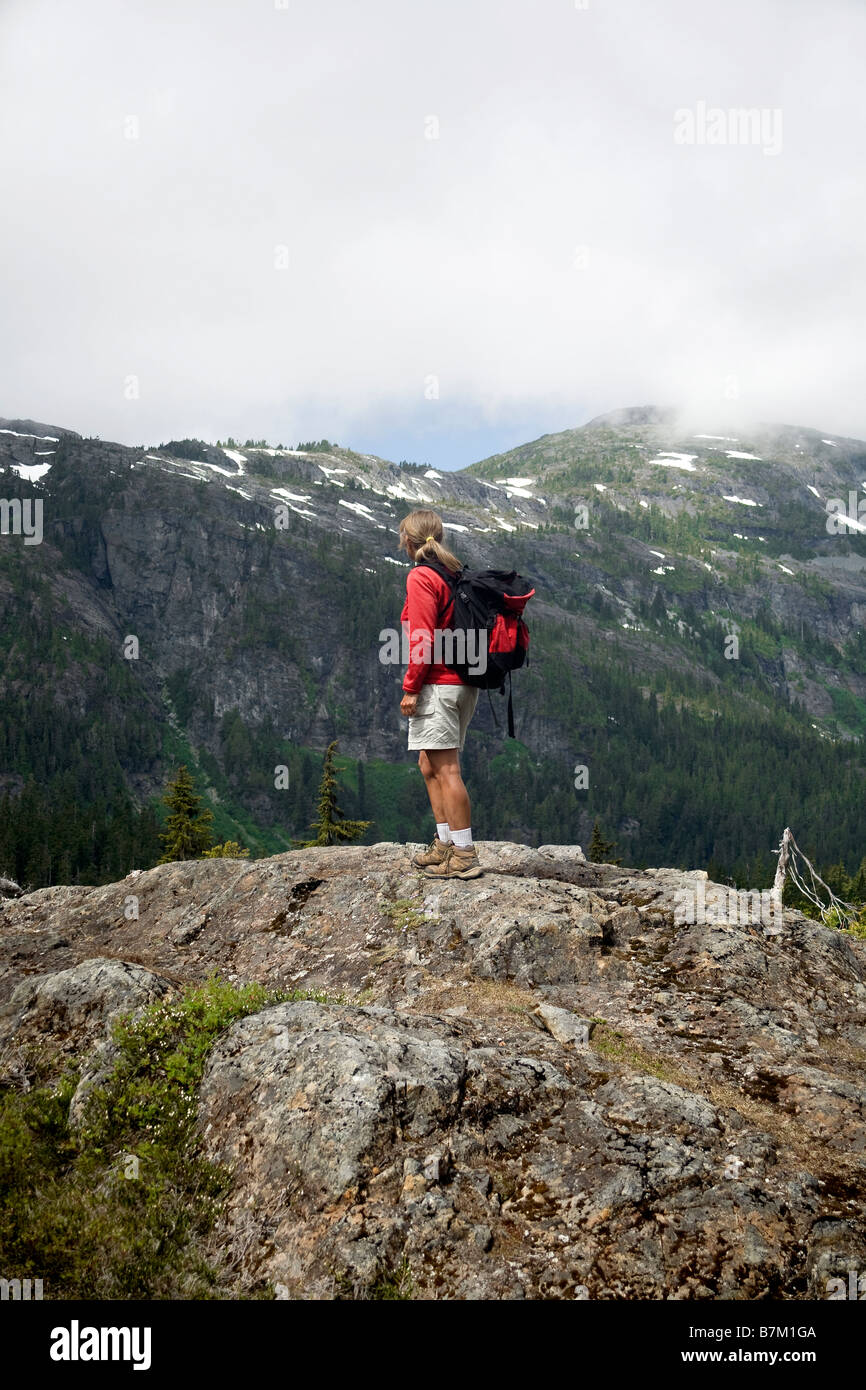 BRITISH COLUMBIA - Hiker in the Forbidden Plateau-Paradise Meadows area ...