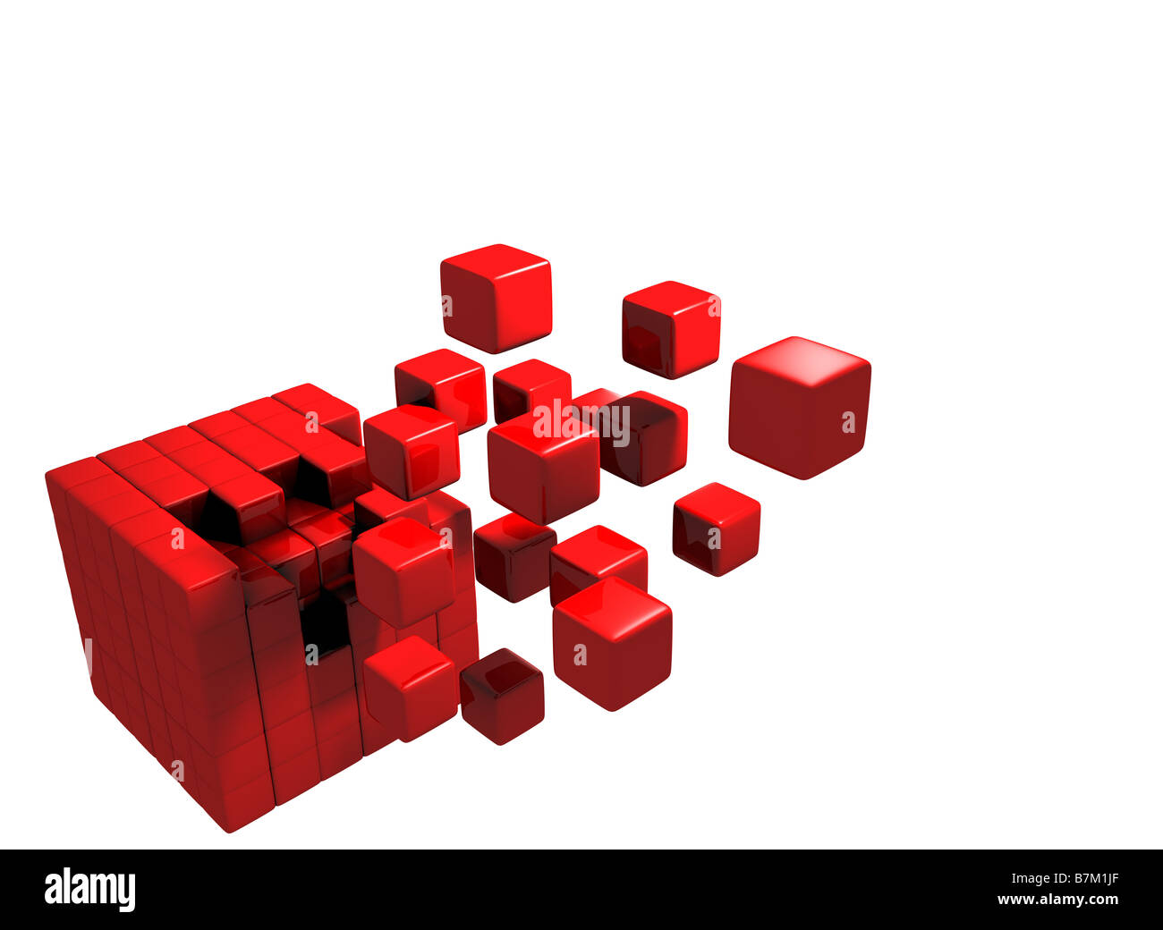 Small red cubes coming together to build a bigger whole. Concept for ...