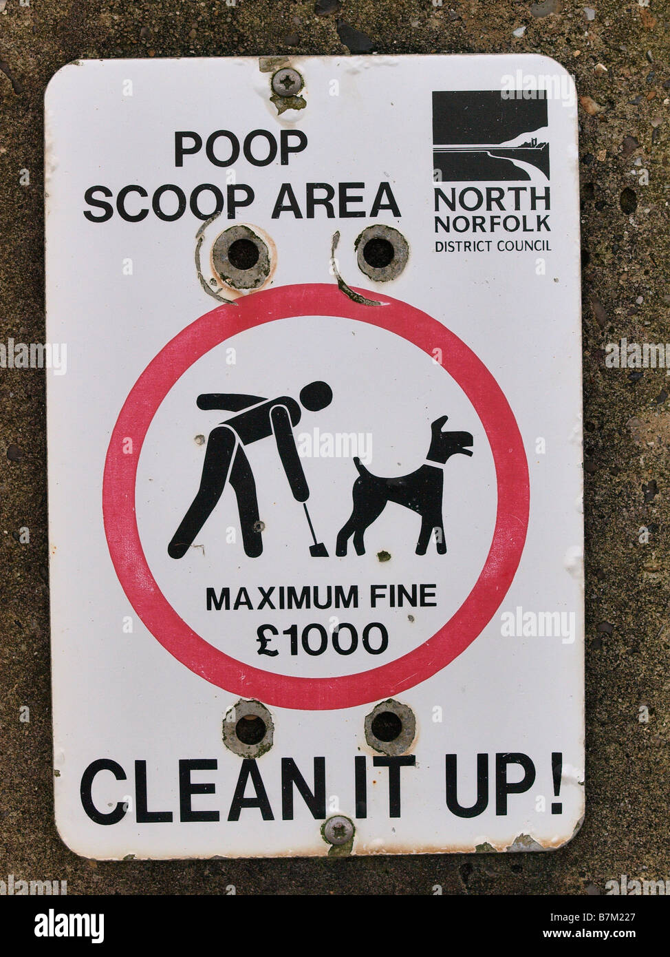 POOP SCOOP AREA FINE INFORMATION SIGN ON SEA WALL AT ECCLES NORFOLK ...