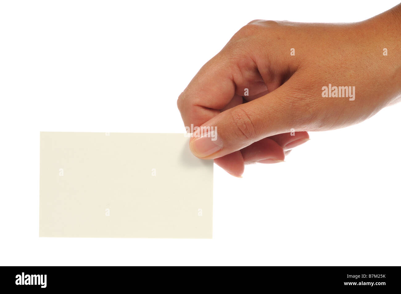 Hand holding an empty business card Isolated on white Stock Photo - Alamy