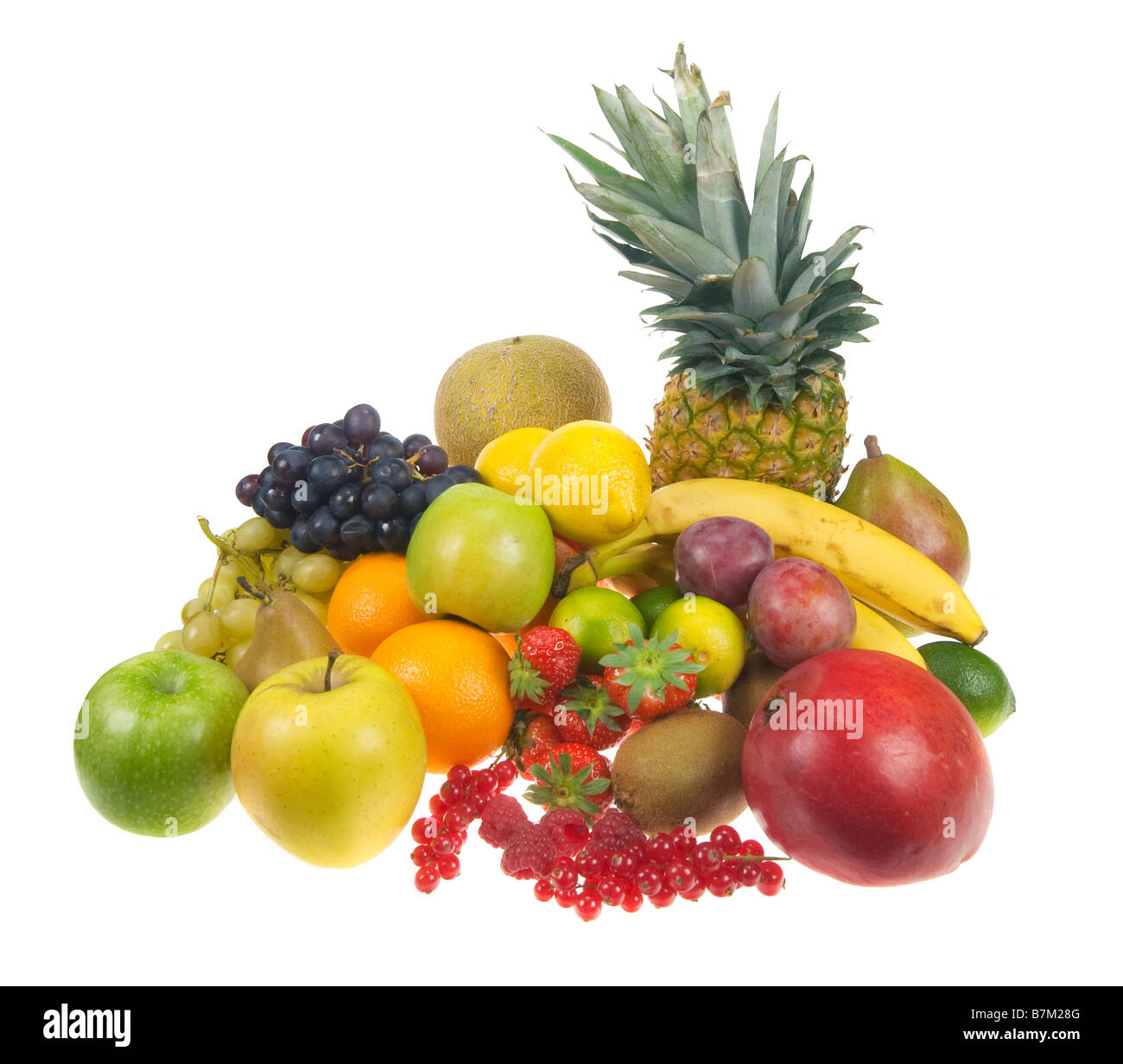 lots of fresh fruit isolated on a white background Stock Photo - Alamy