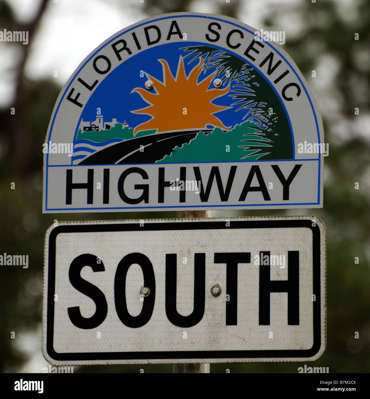 Coloured road sign for the Florida Scenic Highway southbound. USA Stock ...