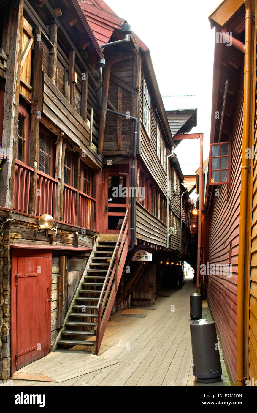 Passageway in Bryggen, historic Hanseatic commercial buildings in ...