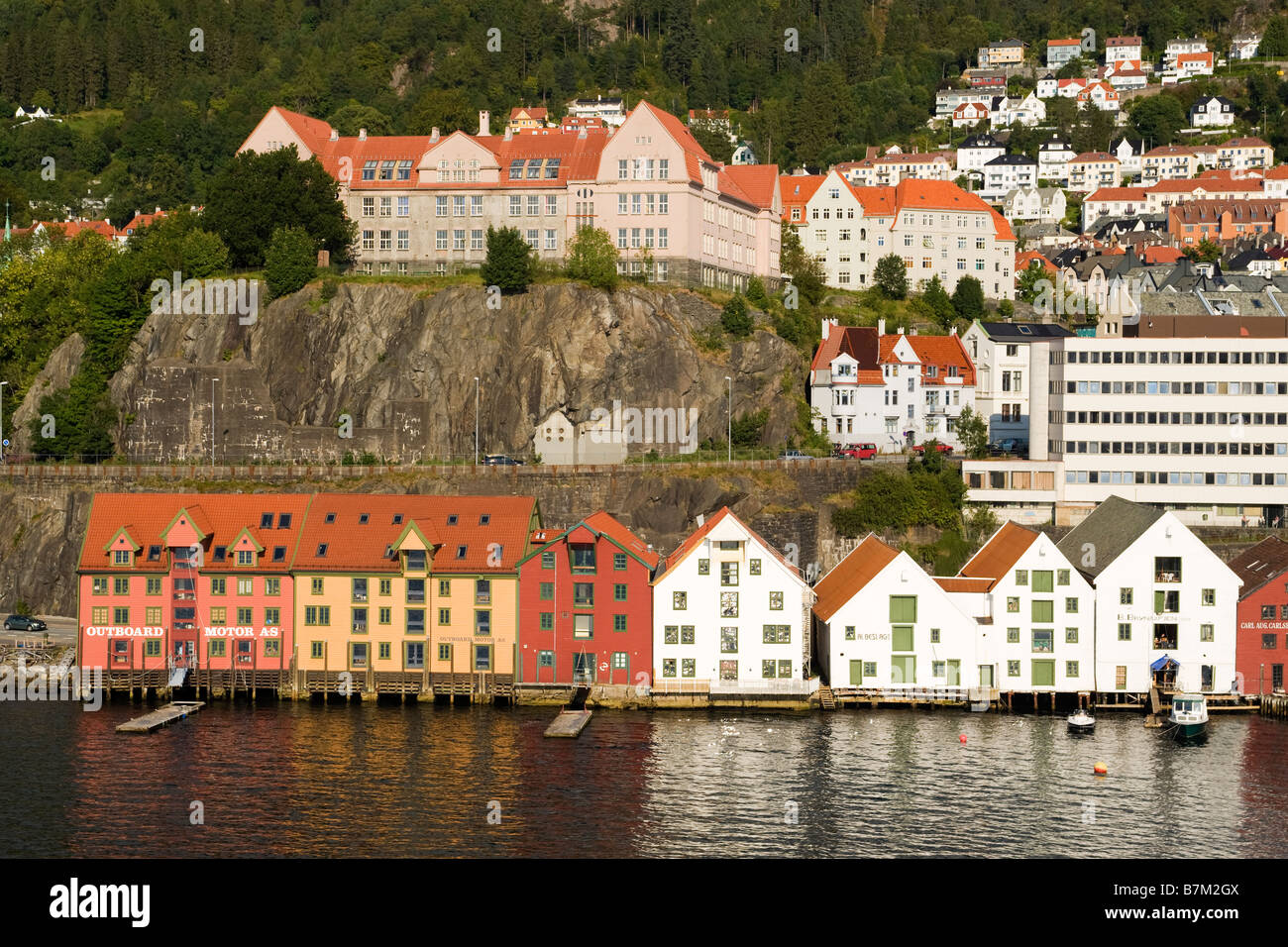 View of waterfront in Bergen, Norway, from a ship in Bergen harbour ...
