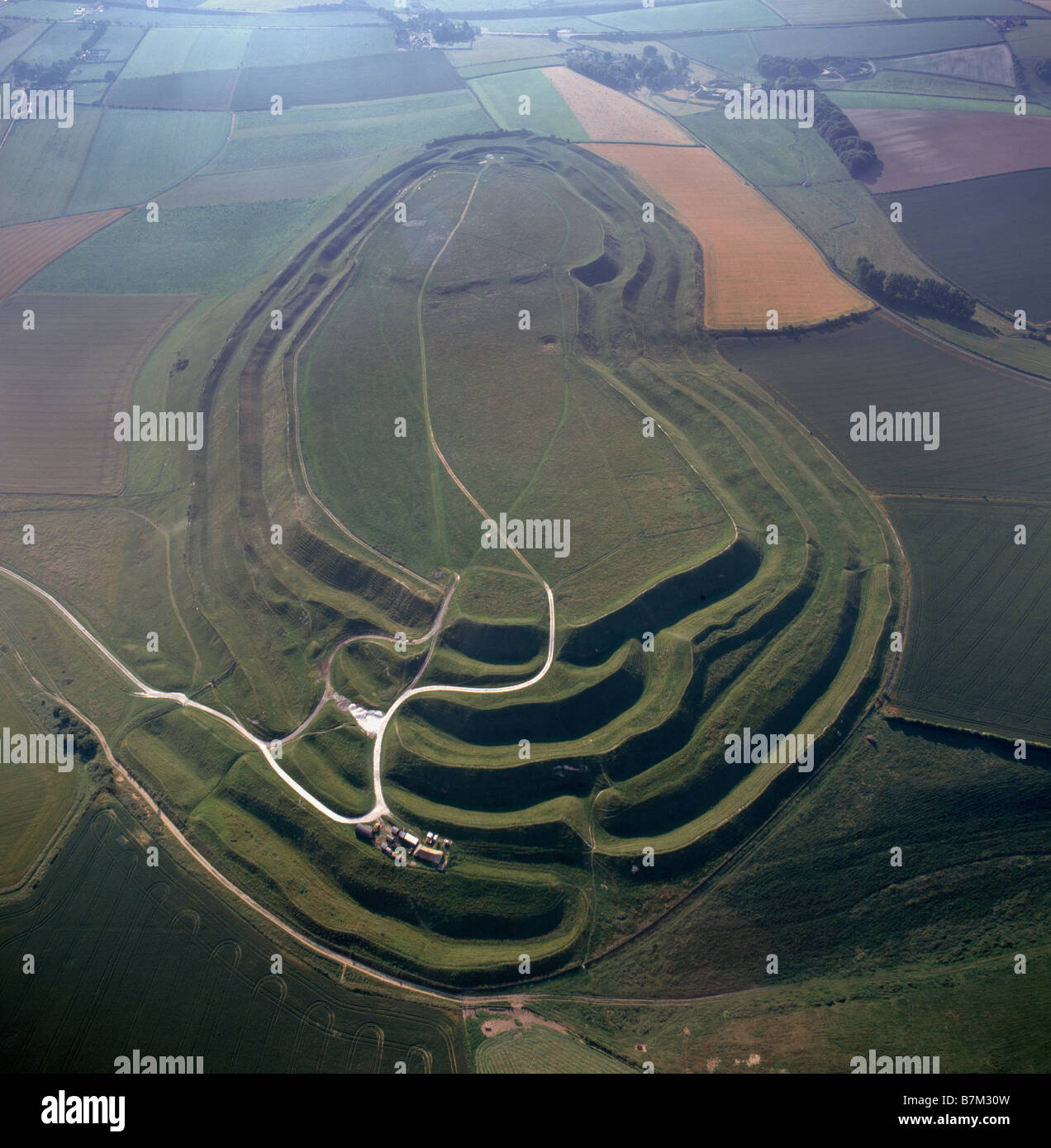 Maiden Castle Dorset aerial view from hot air balloon Stock Photo - Alamy