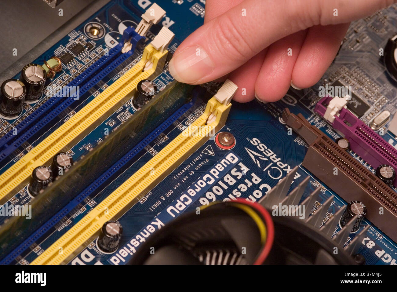 Replacing memory modules on Motherboard Stock Photo - Alamy