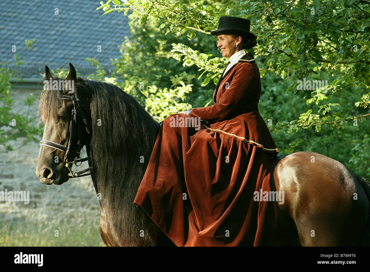 woman riding friesian Stock Photo - Alamy