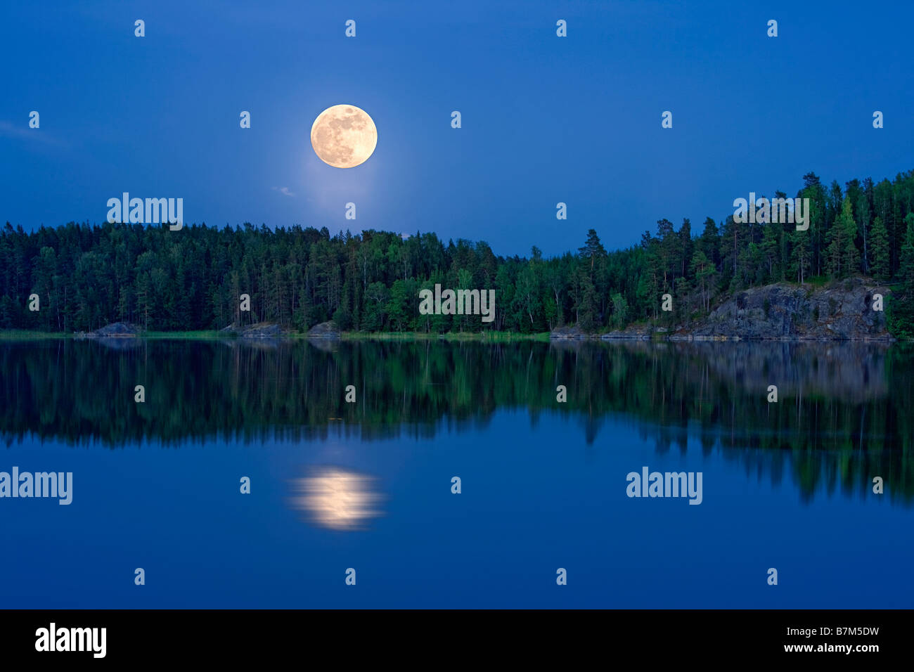 SWEDEN STOCKHOLM ARCHIPELAGO FULL MOON OVER WATER IN ARCHIPELAGO Stock ...