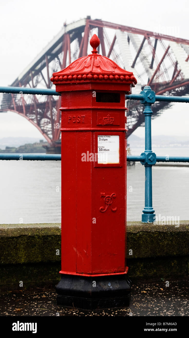 Postbox at South Queensferry, Scotland with the Forth Rail Bridge in ...