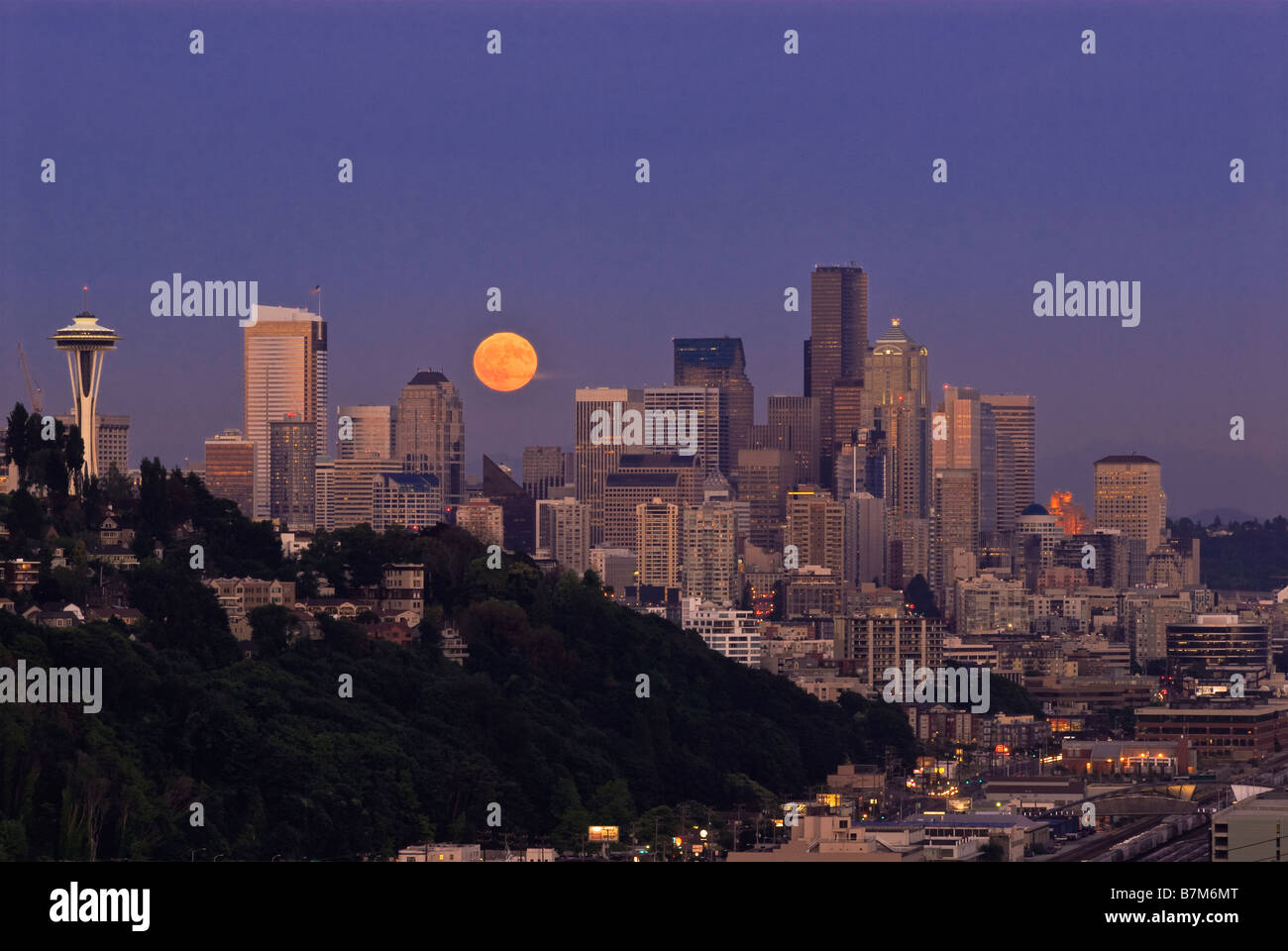 Full Moon Rises Over Seattle As Viewed From Ella Bailey Park In ...