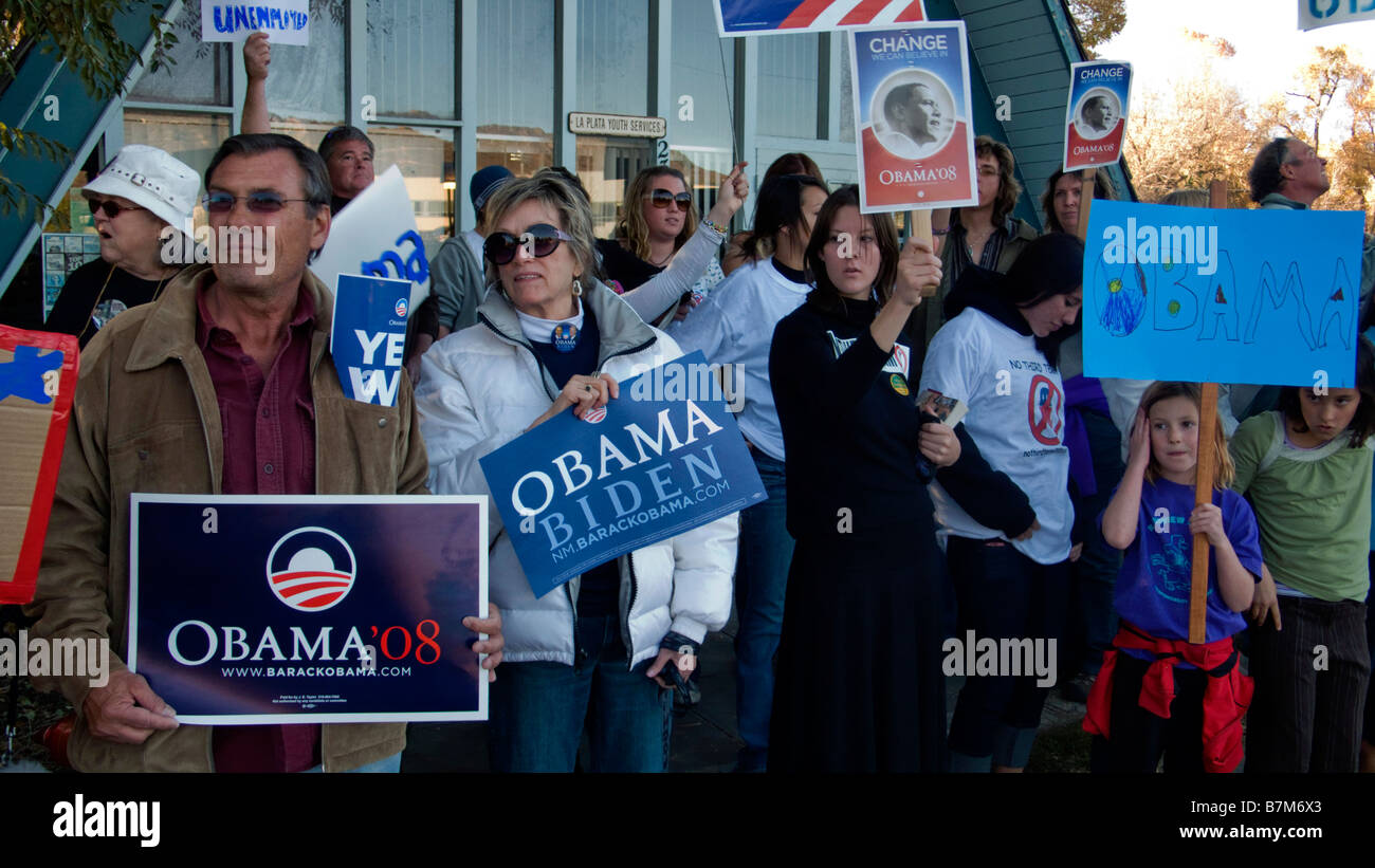 Barack Obama supporters rally along in Durango Colorado to show support ...