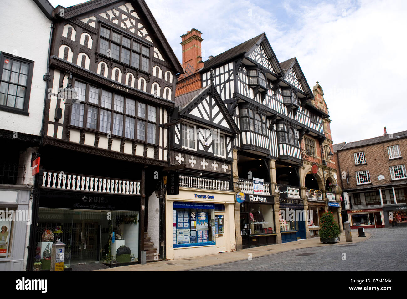 Old Half Timbered buildings on Bridge Street in the centre of the old ...