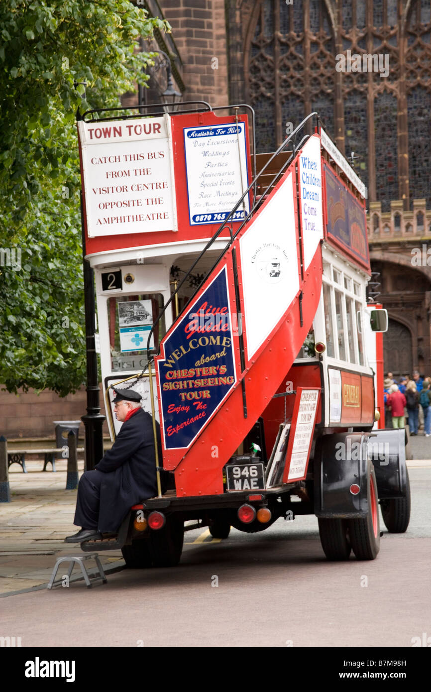 Old bus, the Pride of Chester, parked by the cathedral in the centre of ...