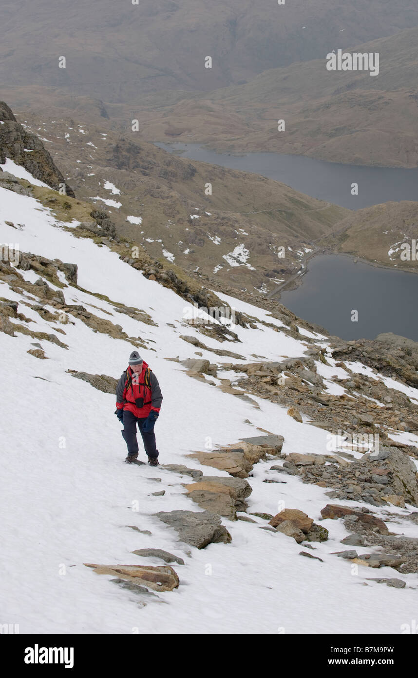 Mountain Walker on an icy Snowdon in January Stock Photo - Alamy