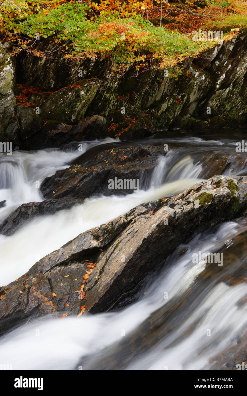 River Lochay waterfall and autumnal tree The Trossachs Scotland Stock ...