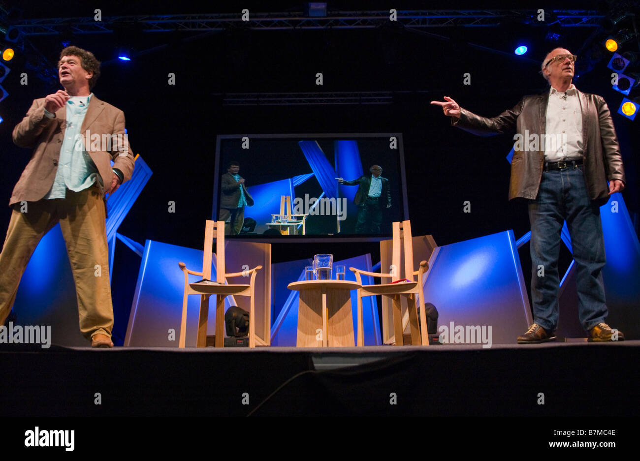 Brian Patten and Roger McGough Liverpool poets on stage at Hay Festival ...
