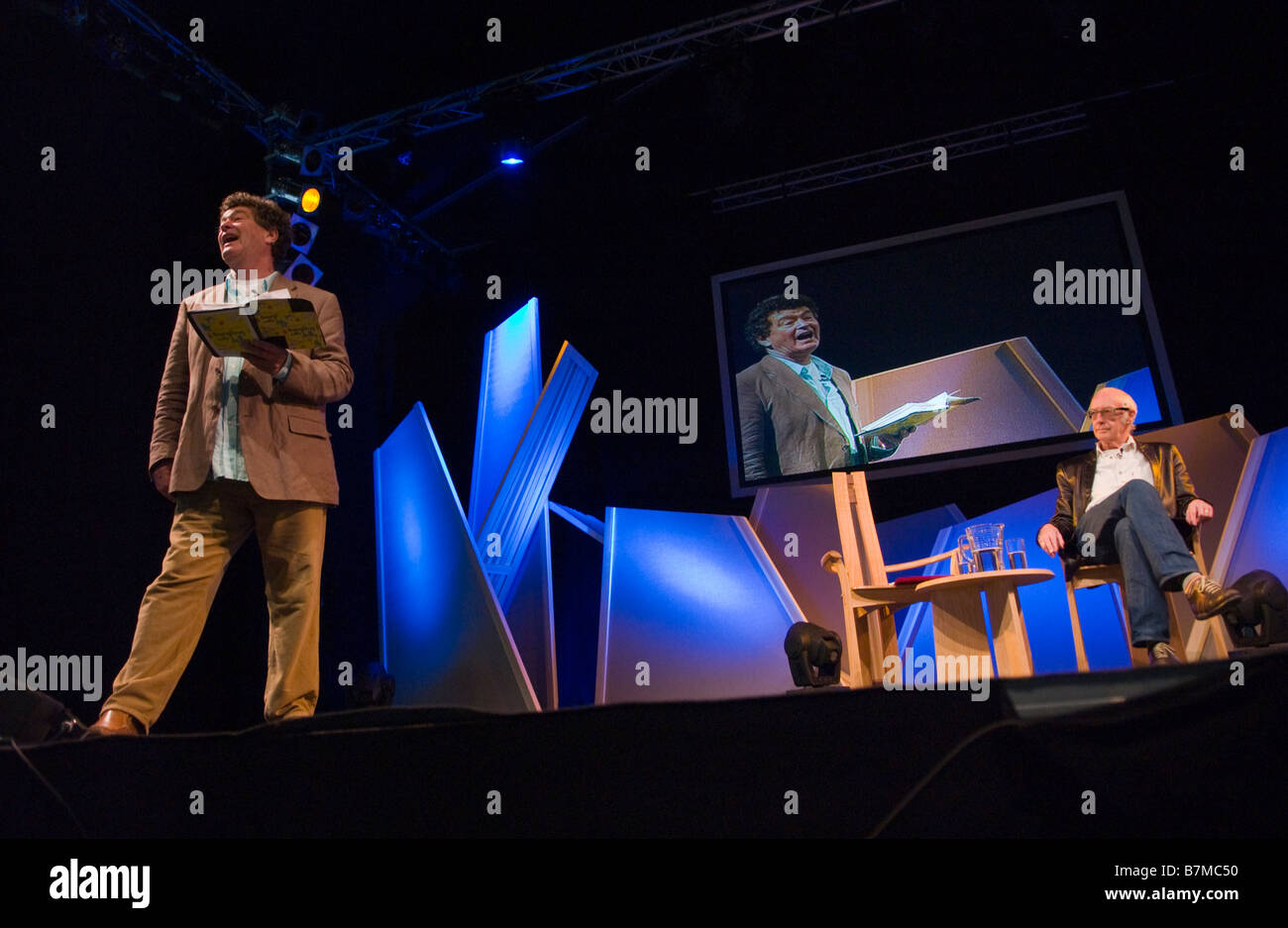 Brian Patten and Roger McGough Liverpool poets on stage at Hay Festival ...