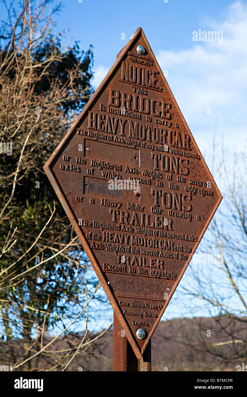 Old cast iron weight limit sign on bridge over Brecon and Monmoushire ...