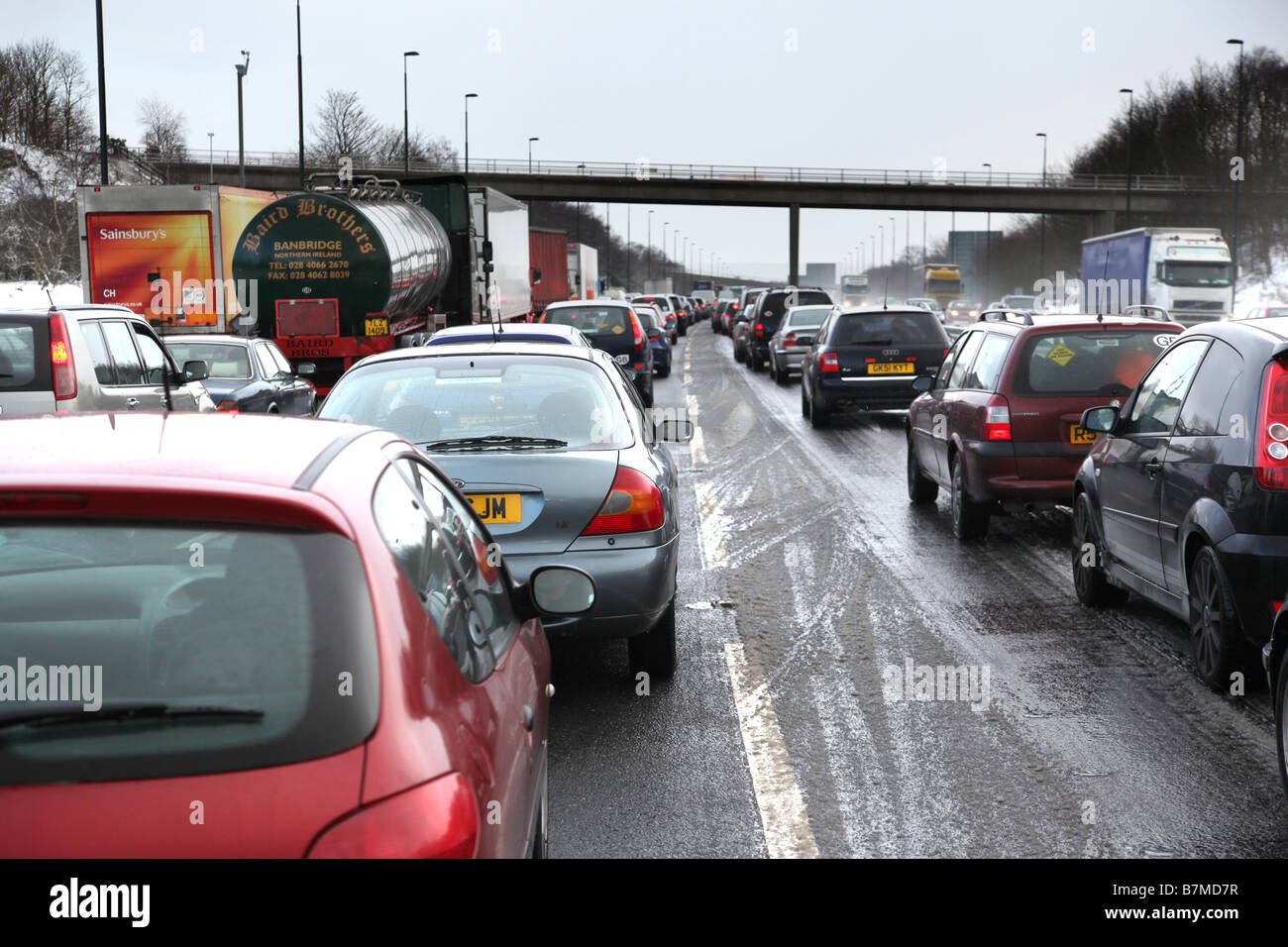 M20, traffic tailback on coast bound carriageway. Kent. UK Stock Photo ...