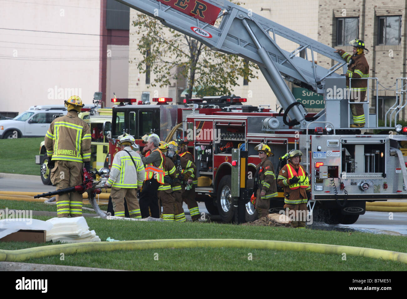 A fire engine from the Clinton Township Fire Department. Firefighters ...