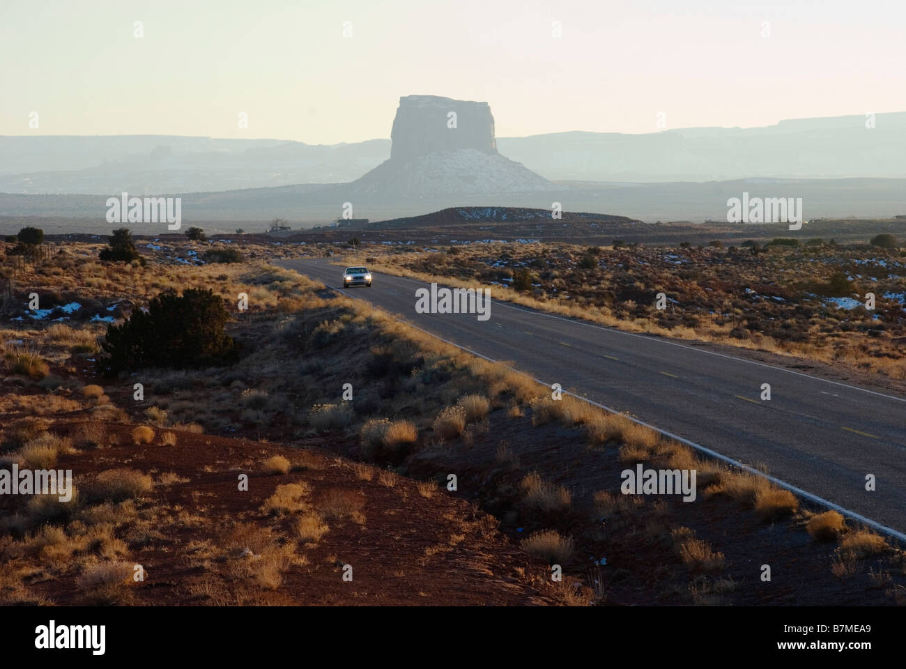 A car traveling on highway at Monument Valley, Utah/Arizona, USA Stock ...
