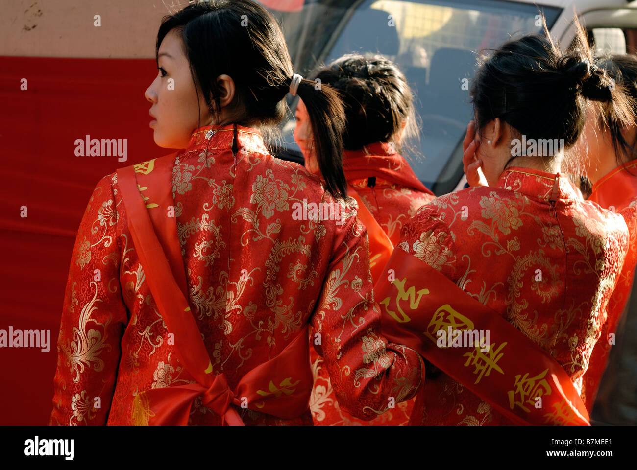 Paris France, Group Chinese Women, from behind, in Traditional Fancy ...