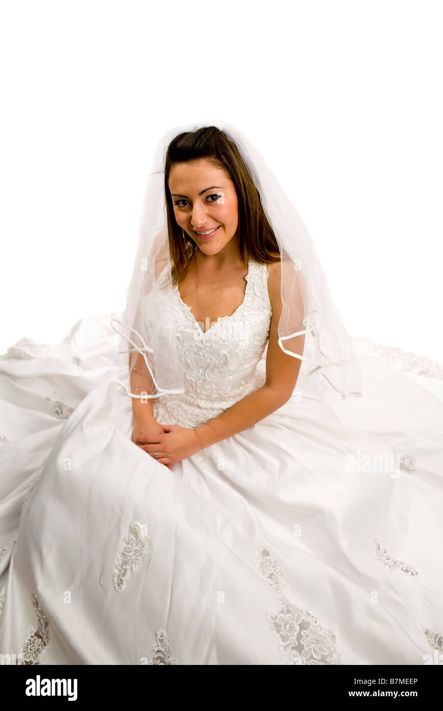 Beautiful young bride isolated on white background Stock Photo - Alamy