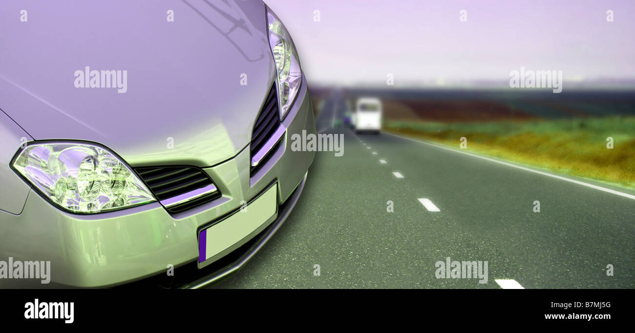 Car on the highway viewed from the front Stock Photo - Alamy