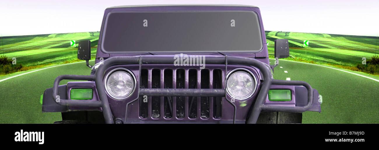 Car on the highway viewed from the front Stock Photo - Alamy