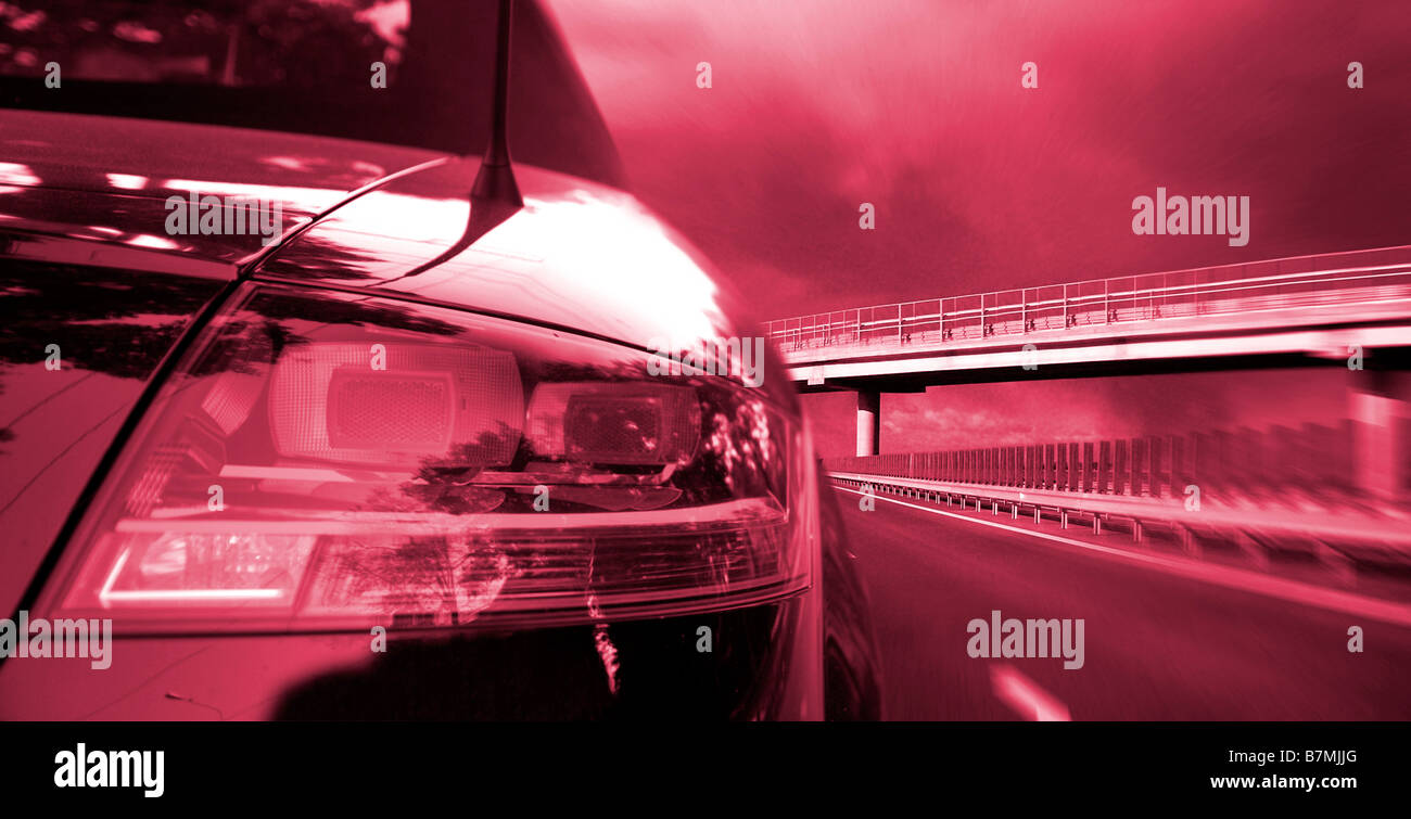 Car viewed from the back on the highway Stock Photo - Alamy