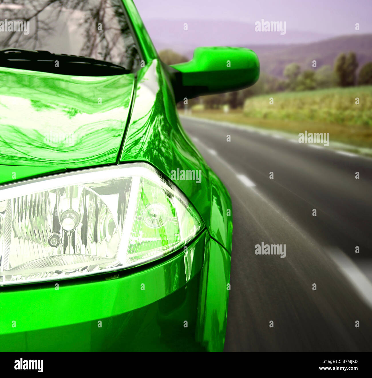 Car on the road view from the front Stock Photo - Alamy