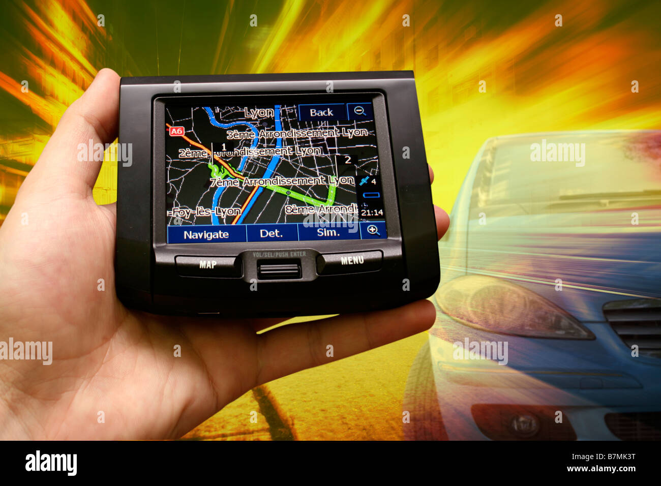 Blue car on the road Ray of light in the night Stock Photo - Alamy