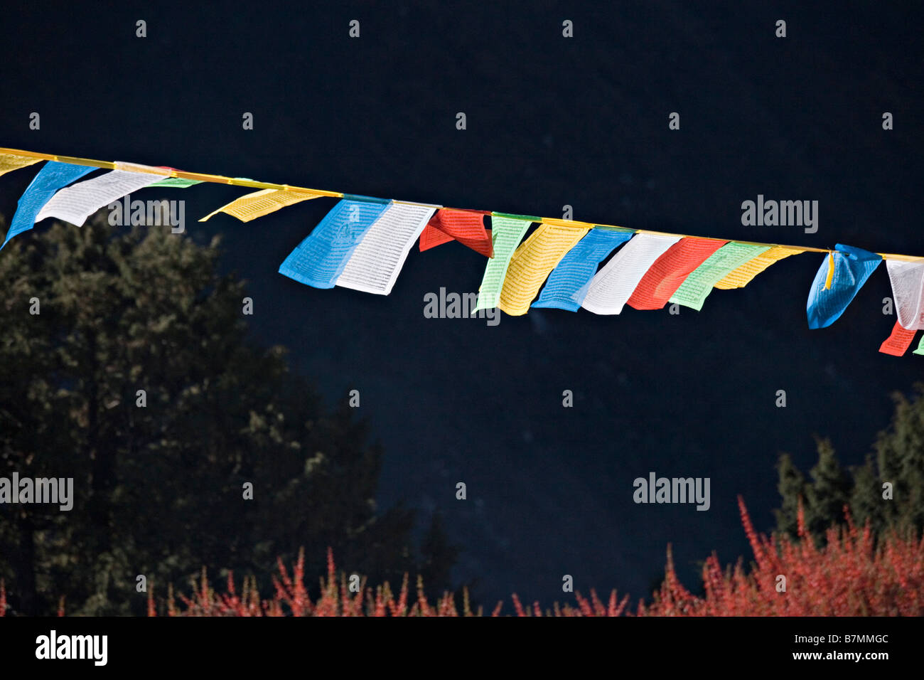 Fluttering prayer flags at Tengboche buddhist monastery in Solukhumbu ...