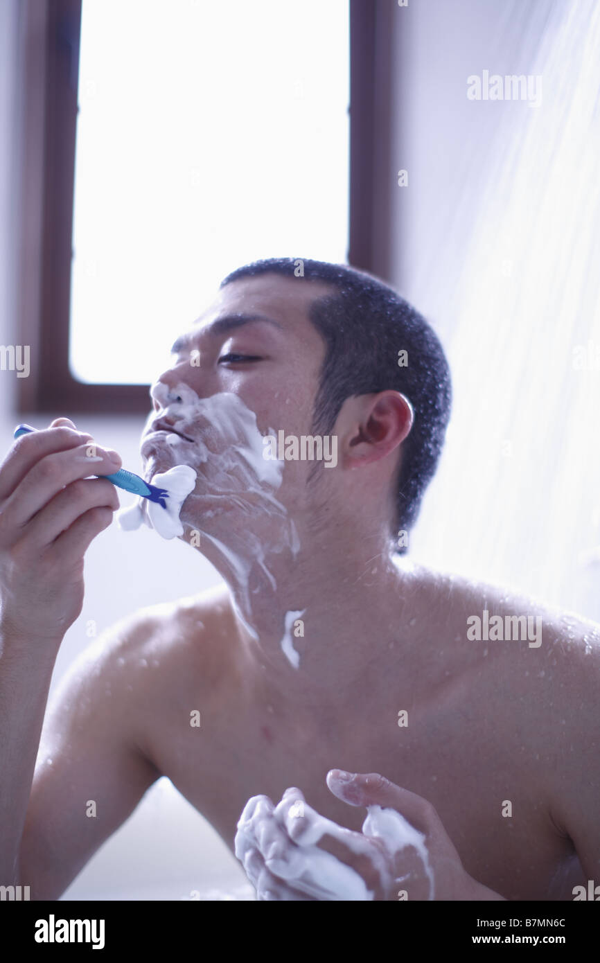 Man Shaving Face Stock Photo - Alamy