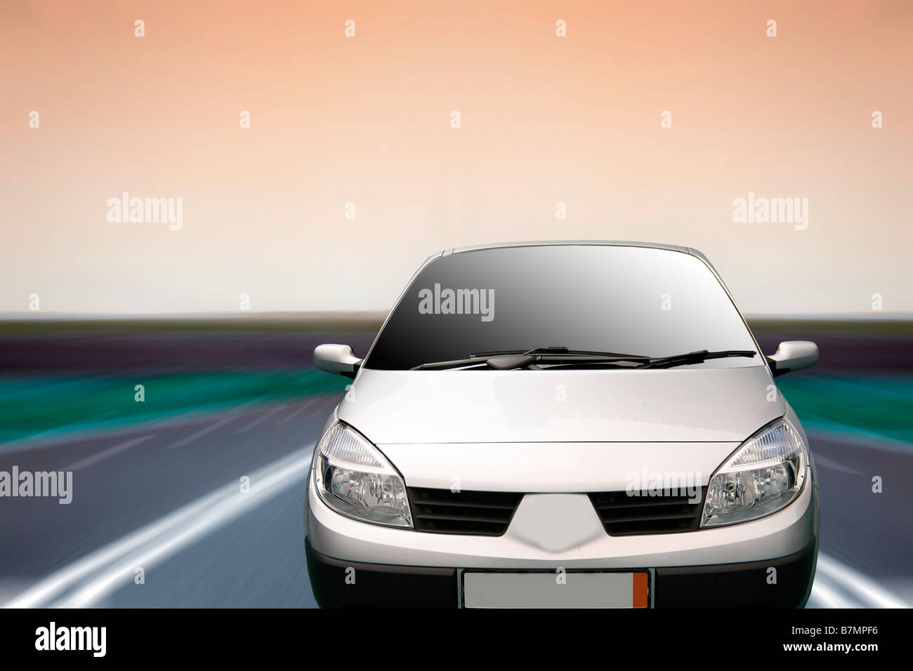 Car view from the front on the highway Stock Photo - Alamy
