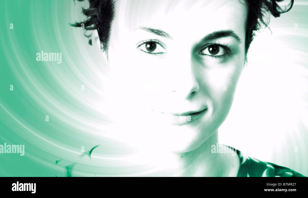 Woman face over ray of light background Stock Photo - Alamy