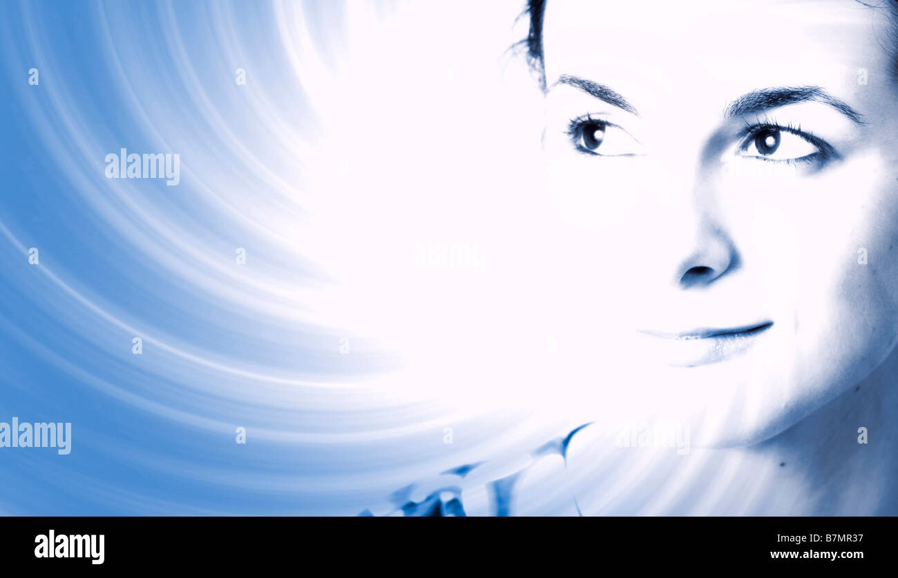 Woman face over ray of light background Stock Photo - Alamy