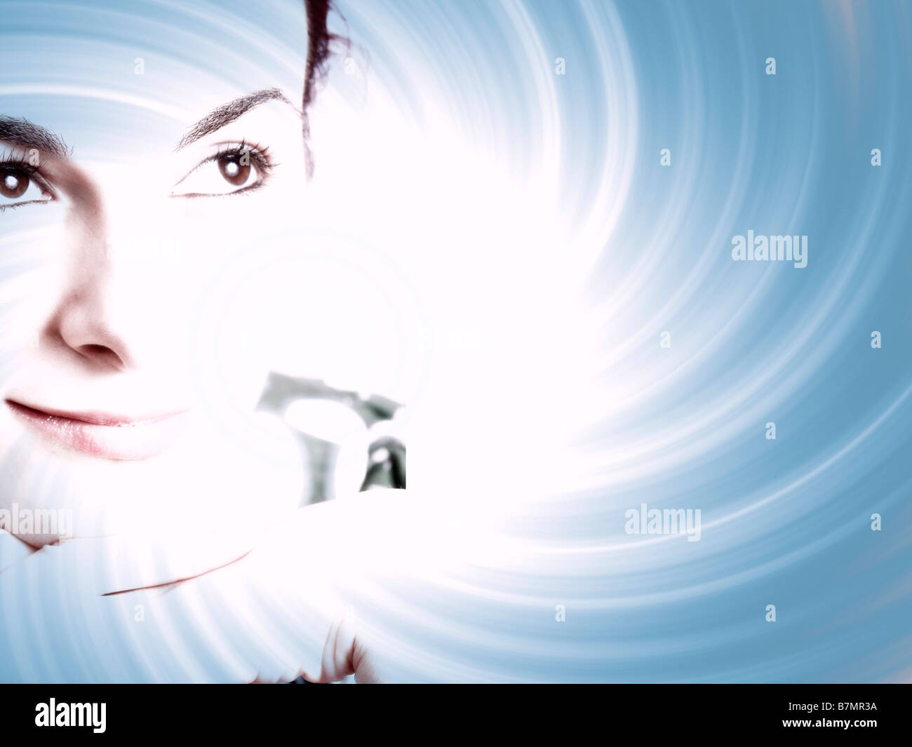 Woman face over ray of light background Stock Photo - Alamy