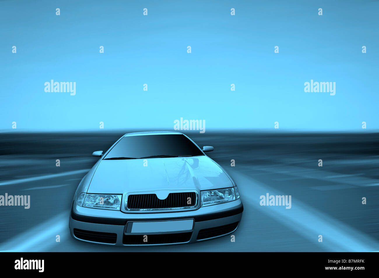 Car on the highway viewed from the front Stock Photo - Alamy